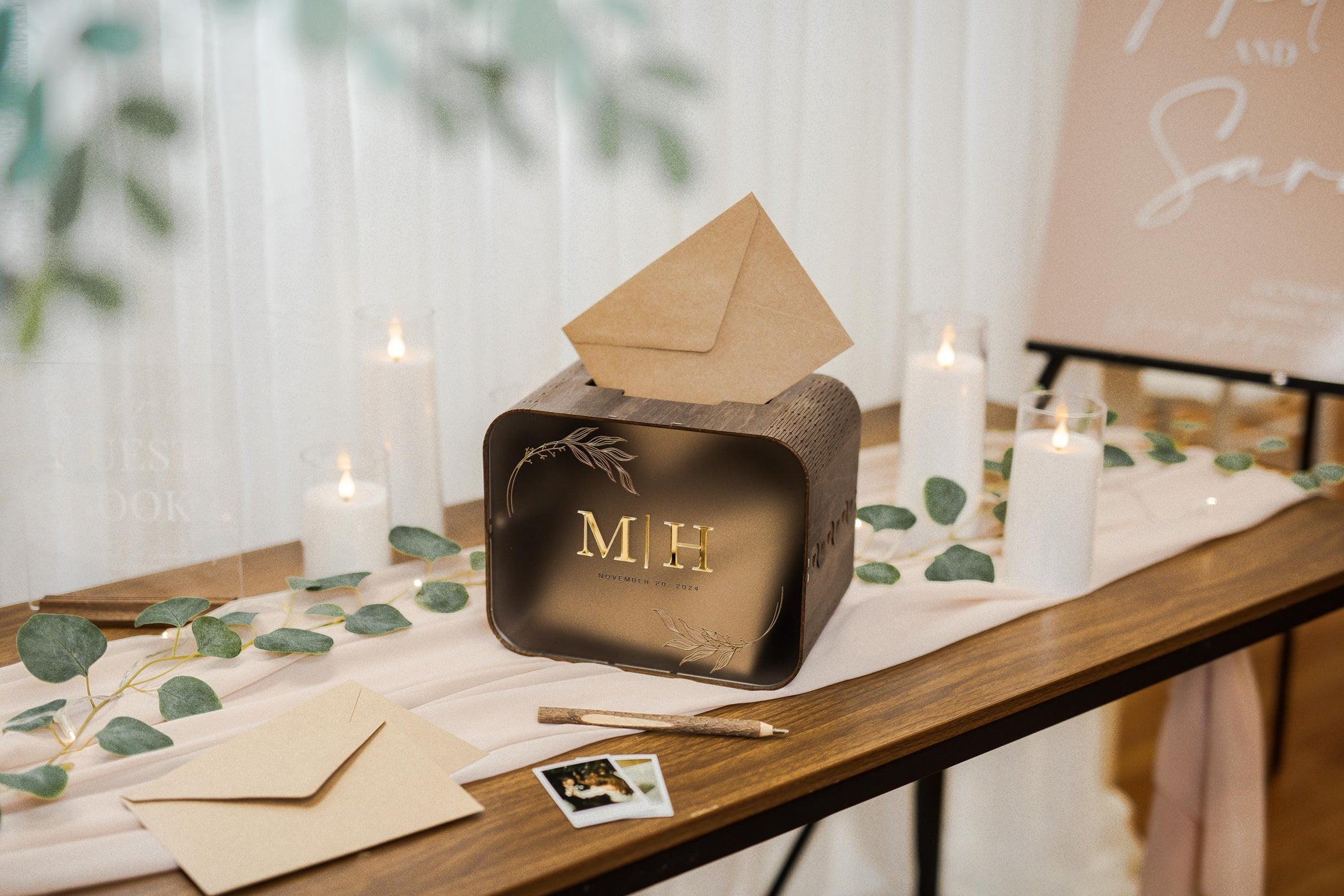Brown Wood & Acrylic Wedding Card Box - D13 — Modern Album Designs